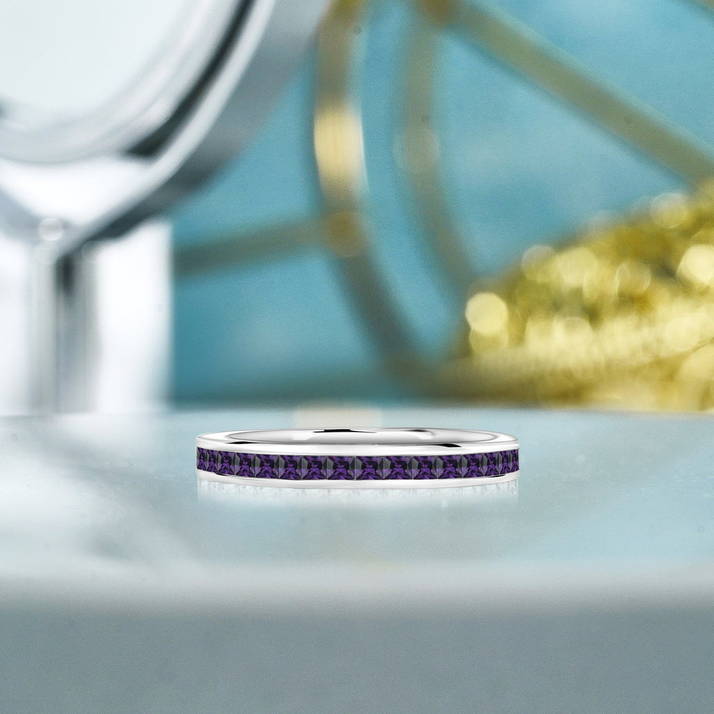 JeenMata 0.25 Carat Princess Cut February Birthstone Wedding Band - Pa ...